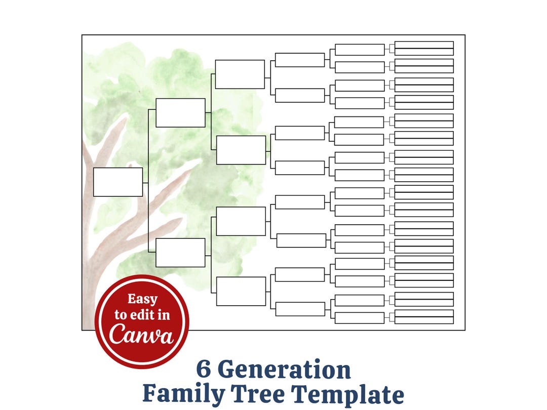 Family Tree Template 6 Generation, Editable Canva Family Reunion Tree ...