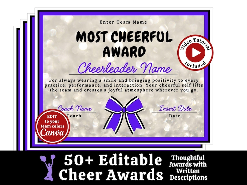 Editable Cheerleading Award Certificates Cheer Team Awards Cheerleading ...
