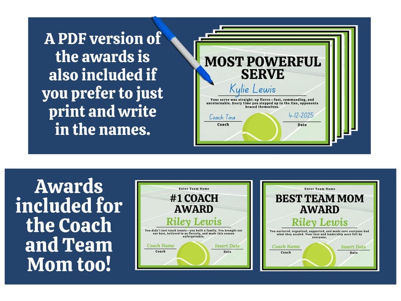 Editable Tennis Award Certificates, End of Season Tennis Team Awards ...