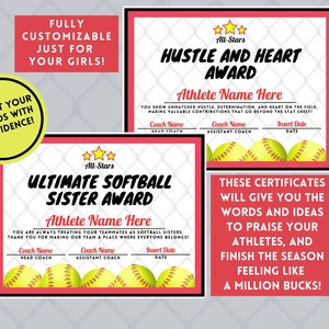 Editable Softball Award Certificate Template Softball Team Award ...