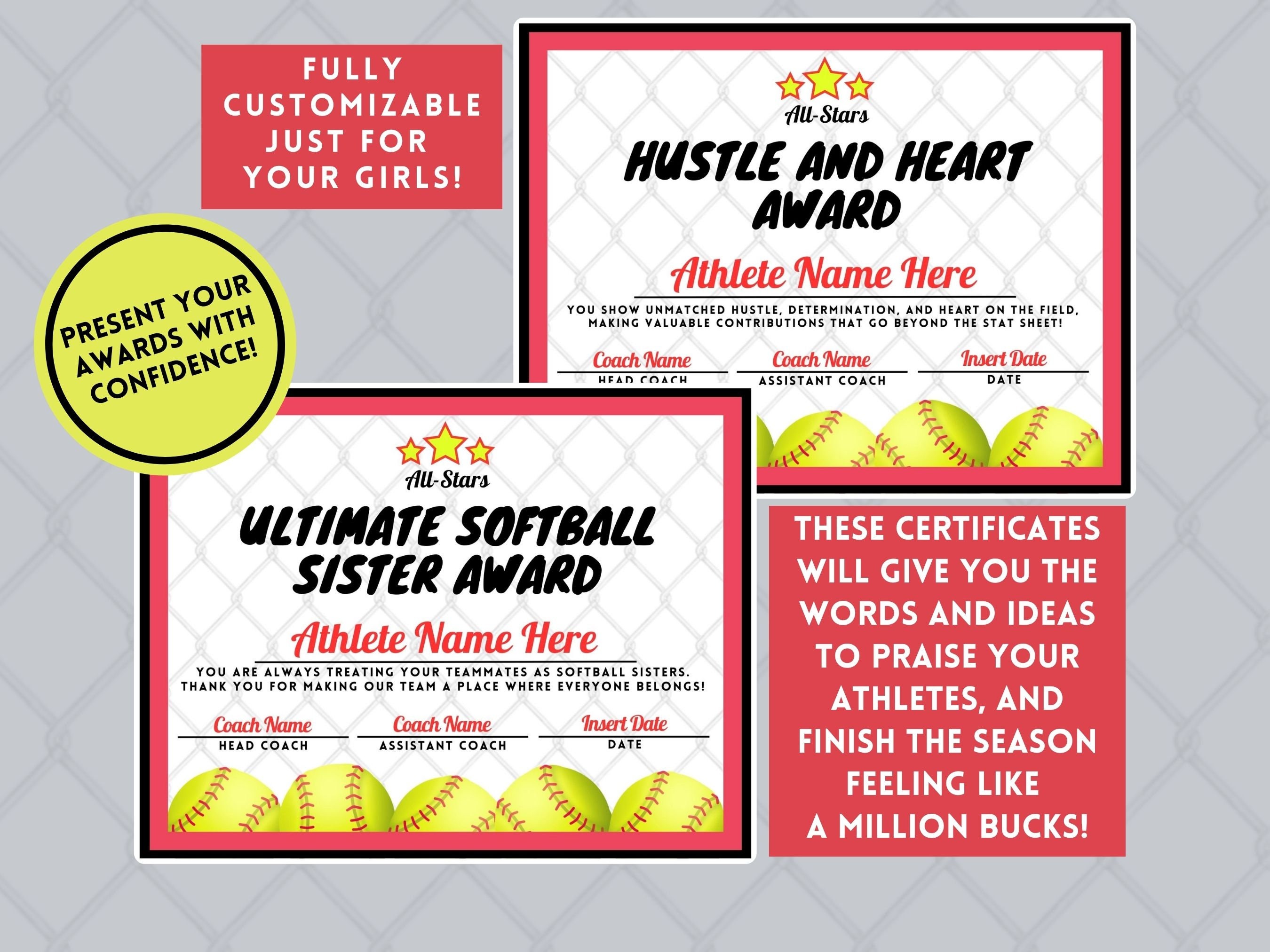 Editable Softball Award Certificate Template Softball Team Award ...
