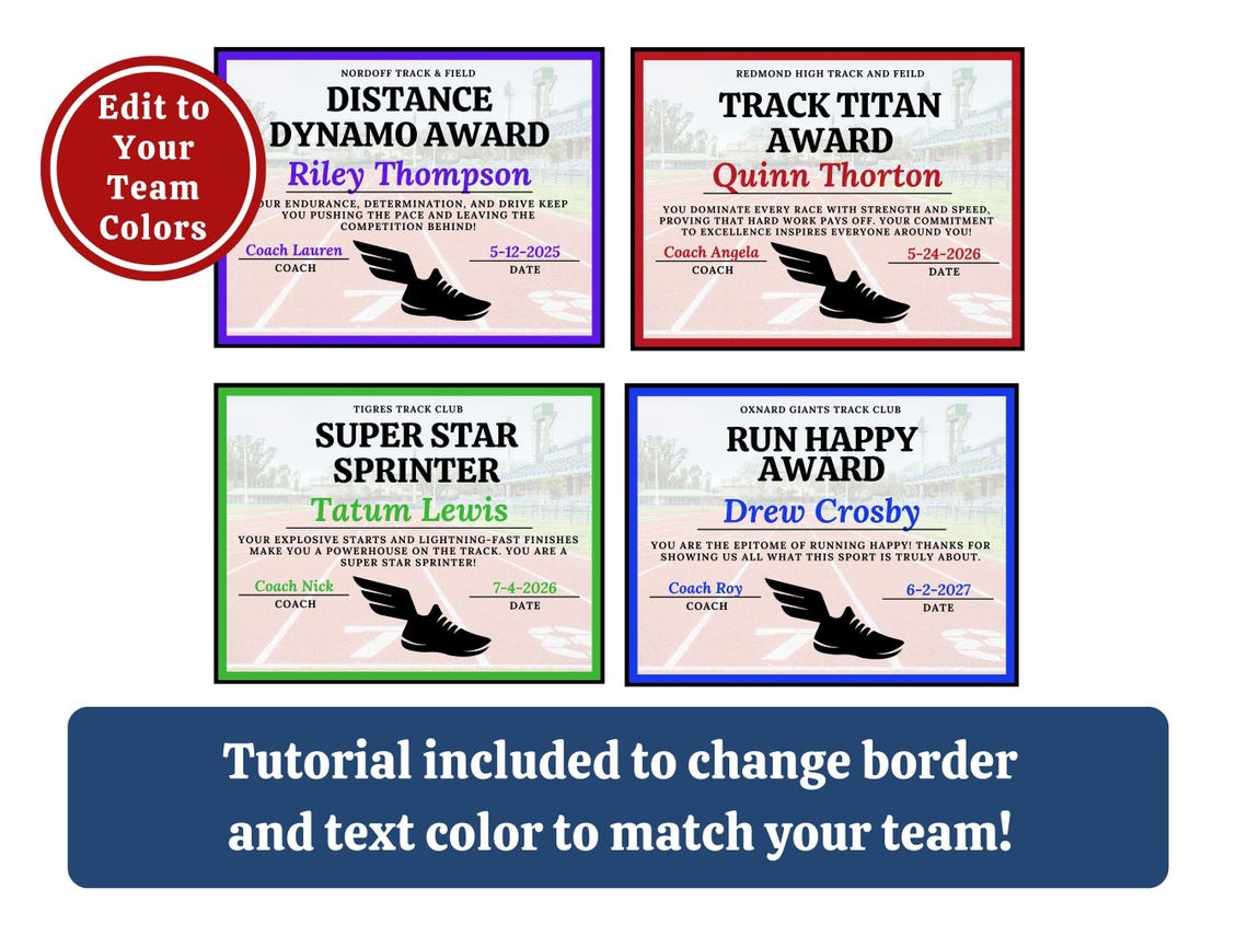 Track and Field Award Certificates, Editable Track Team Awards Template ...
