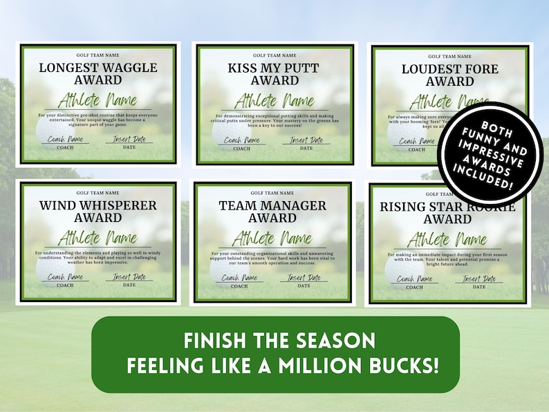 Golf Award Certificate Editable Award Ceremony Printable End of Season ...