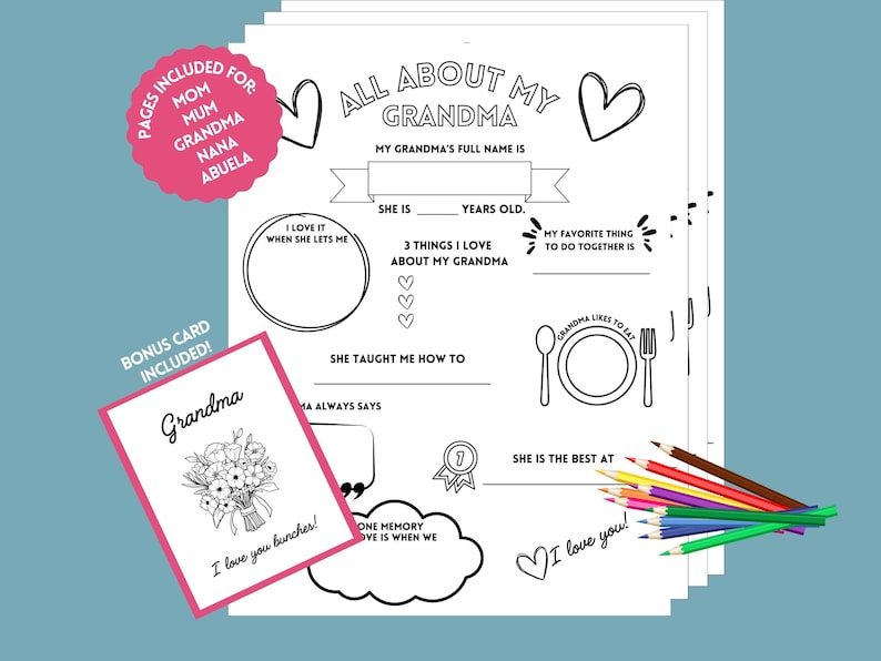 All About My Grandma Happy Mothers Day Gift for Mothers Day Printable ...