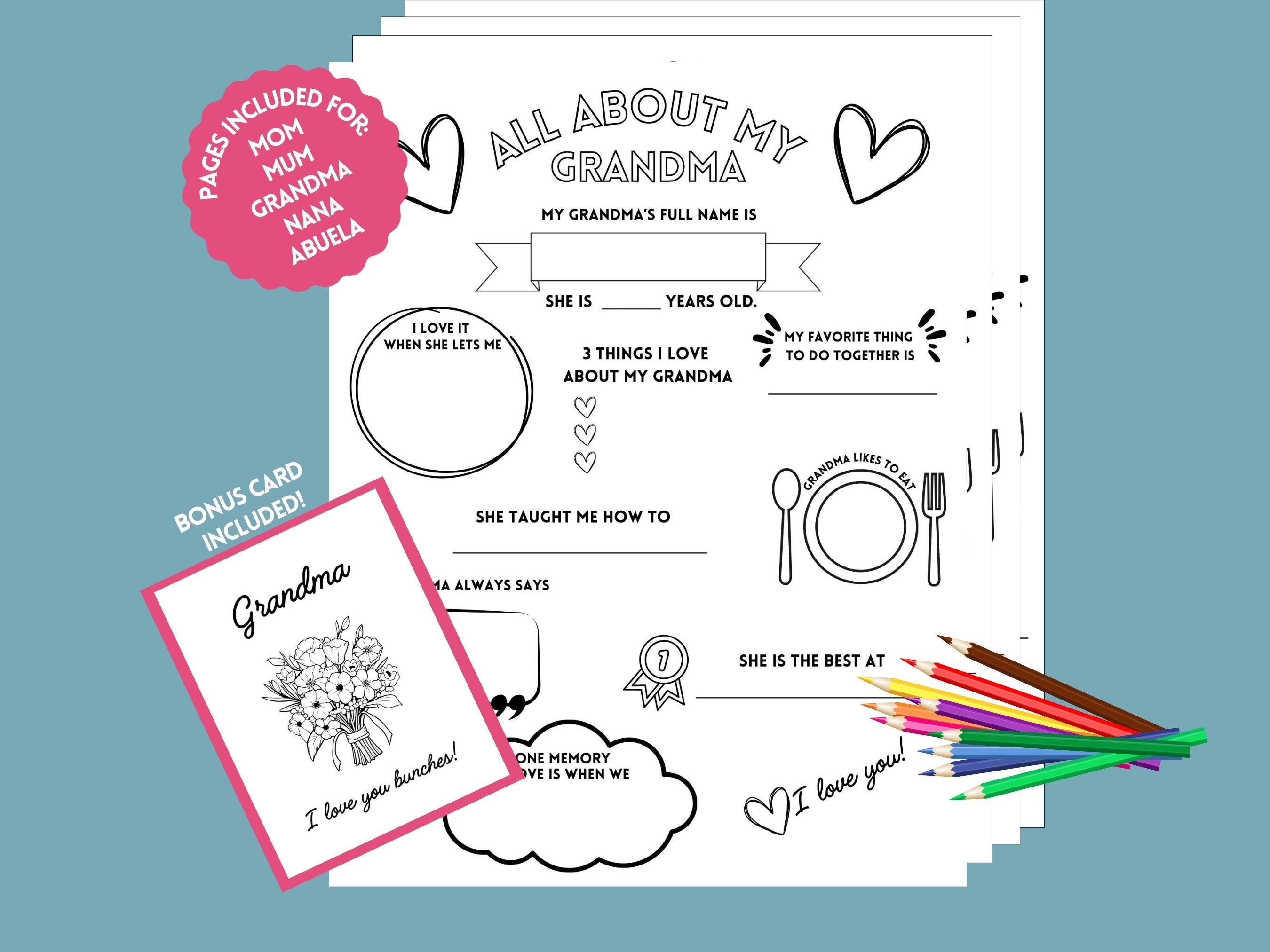 All About My Grandma Happy Mothers Day Gift for Mothers Day Printable ...