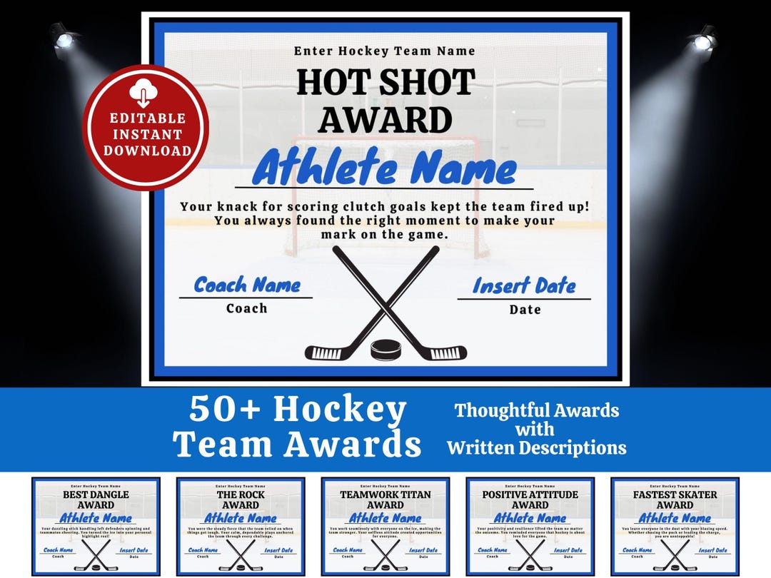 Editable Hockey Award Certificates, End of Season Hockey Team Awards ...