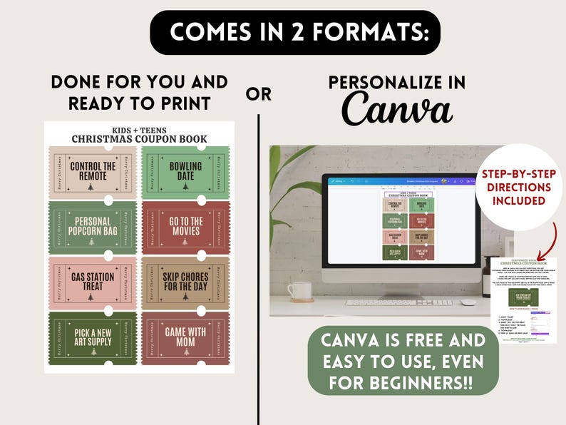 Christmas Coupon Book for Kids and Teens Editable Digital Last Minute ...