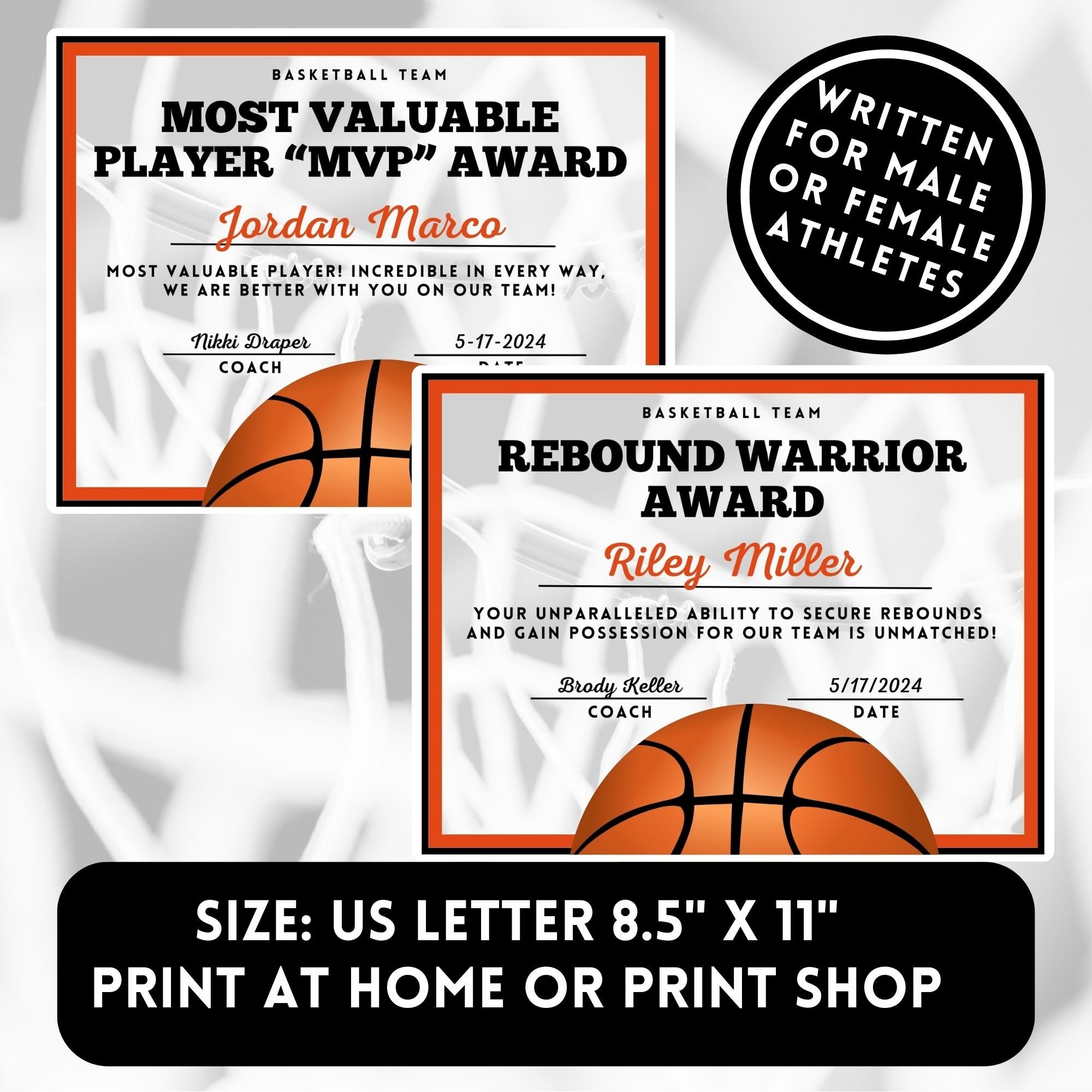 Basketball Award Certificate Editable Award Ceremony Printable End of ...