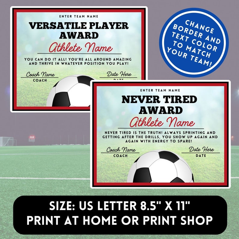 Soccer Award Certificate Editable Award Ceremony Printable End of ...