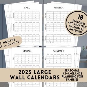 2025 Calendar on Wall Family Calendar Printable Large Wall Calendar ...