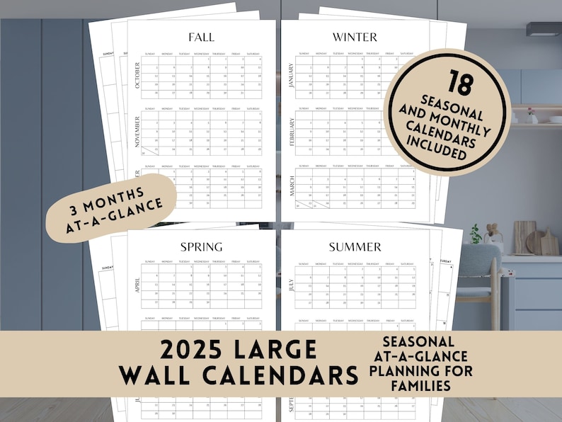 2025 Calendar on Wall Family Calendar Printable Large Wall Calendar ...