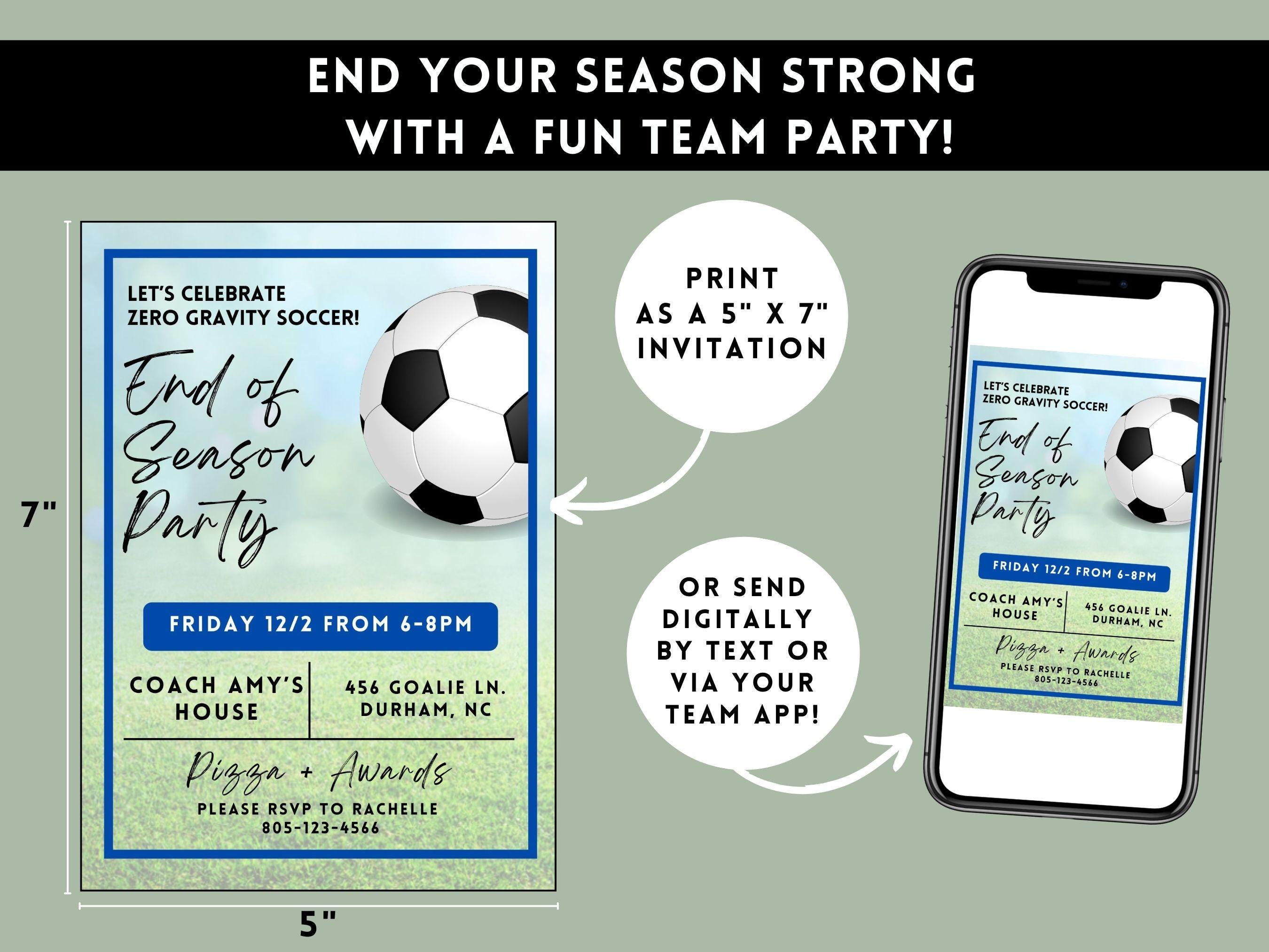 EDITABLE Soccer Team Party Invitation End of Season Party Invite Soccer ...