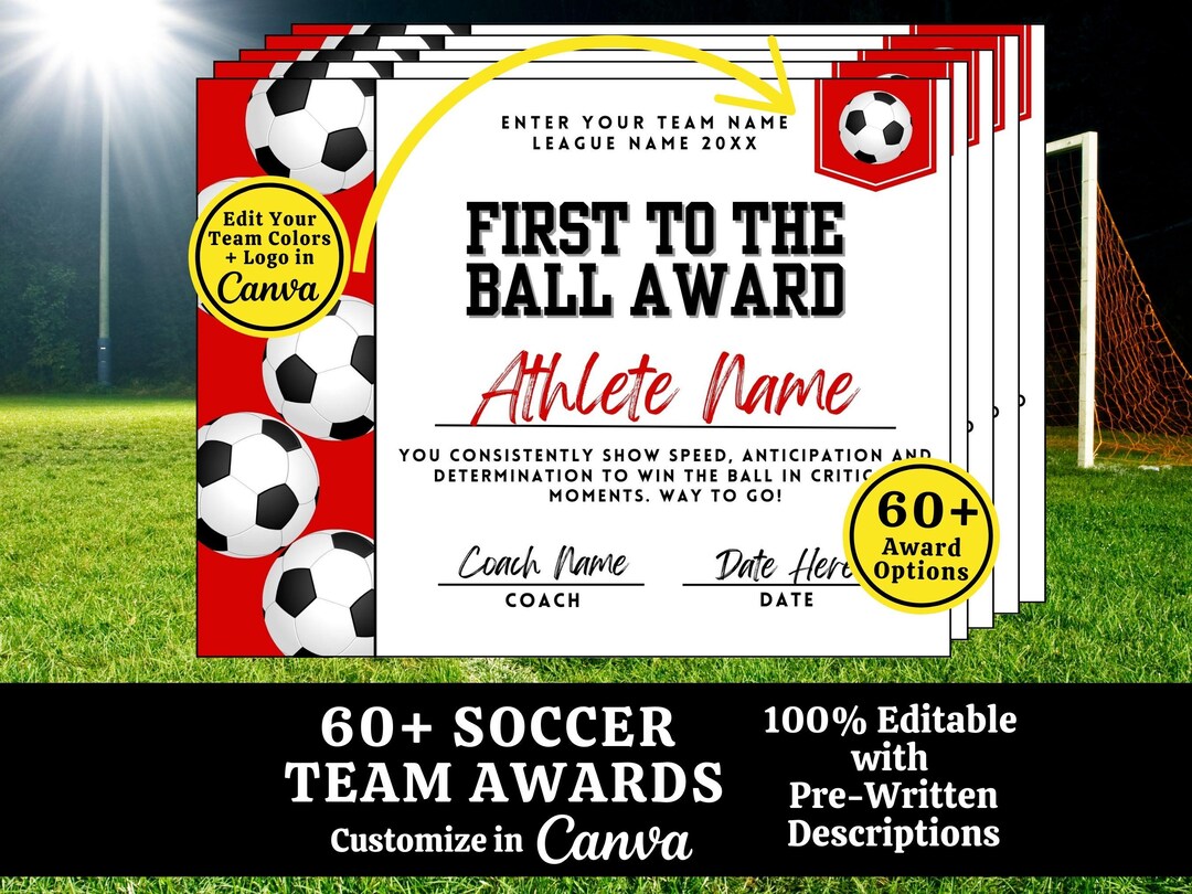 EDITABLE Soccer Award Certificates, Award Ceremony Certificates, Soccer ...