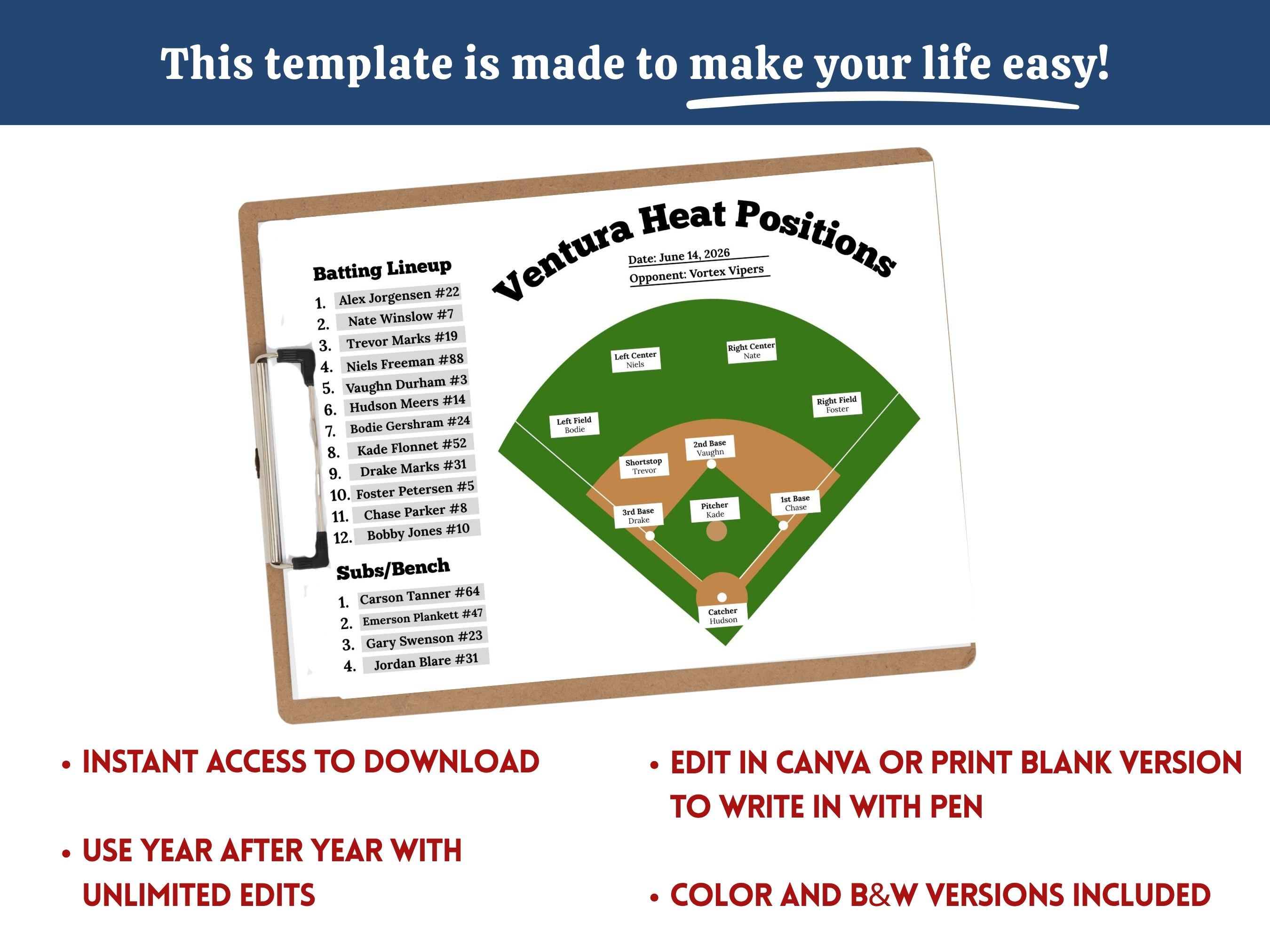 Softball Batting Lineup Template