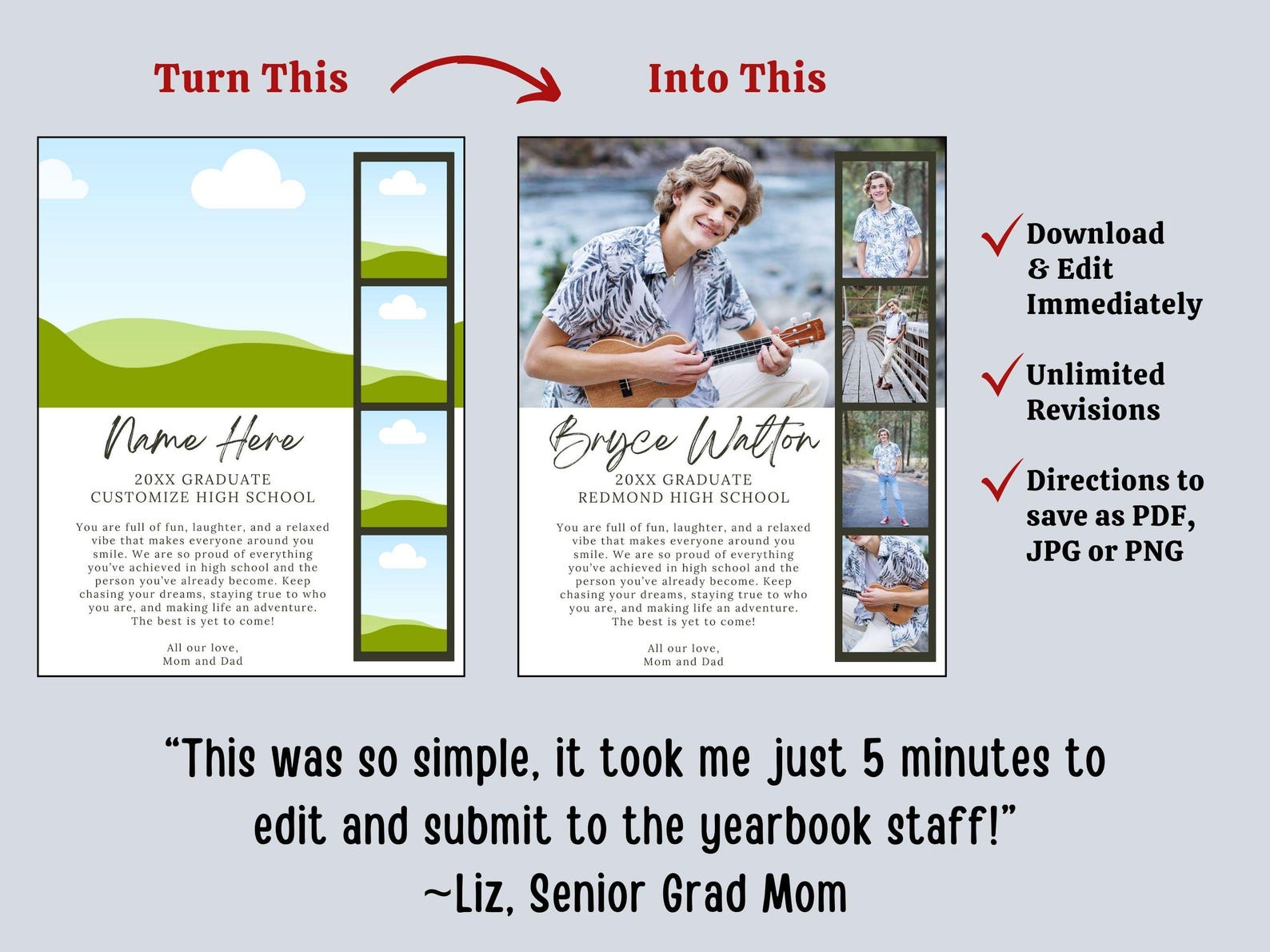 Yearbook Ad Template Senior Salute Full Page Template Canva Boy Girl ...