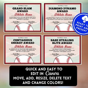 Baseball Award Certificate Editable Award Ceremony Printable End of ...