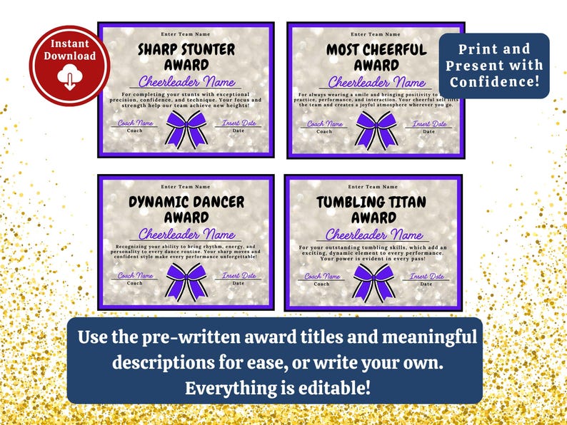 Editable Cheerleading Award Certificates Cheer Team Awards Cheerleading ...