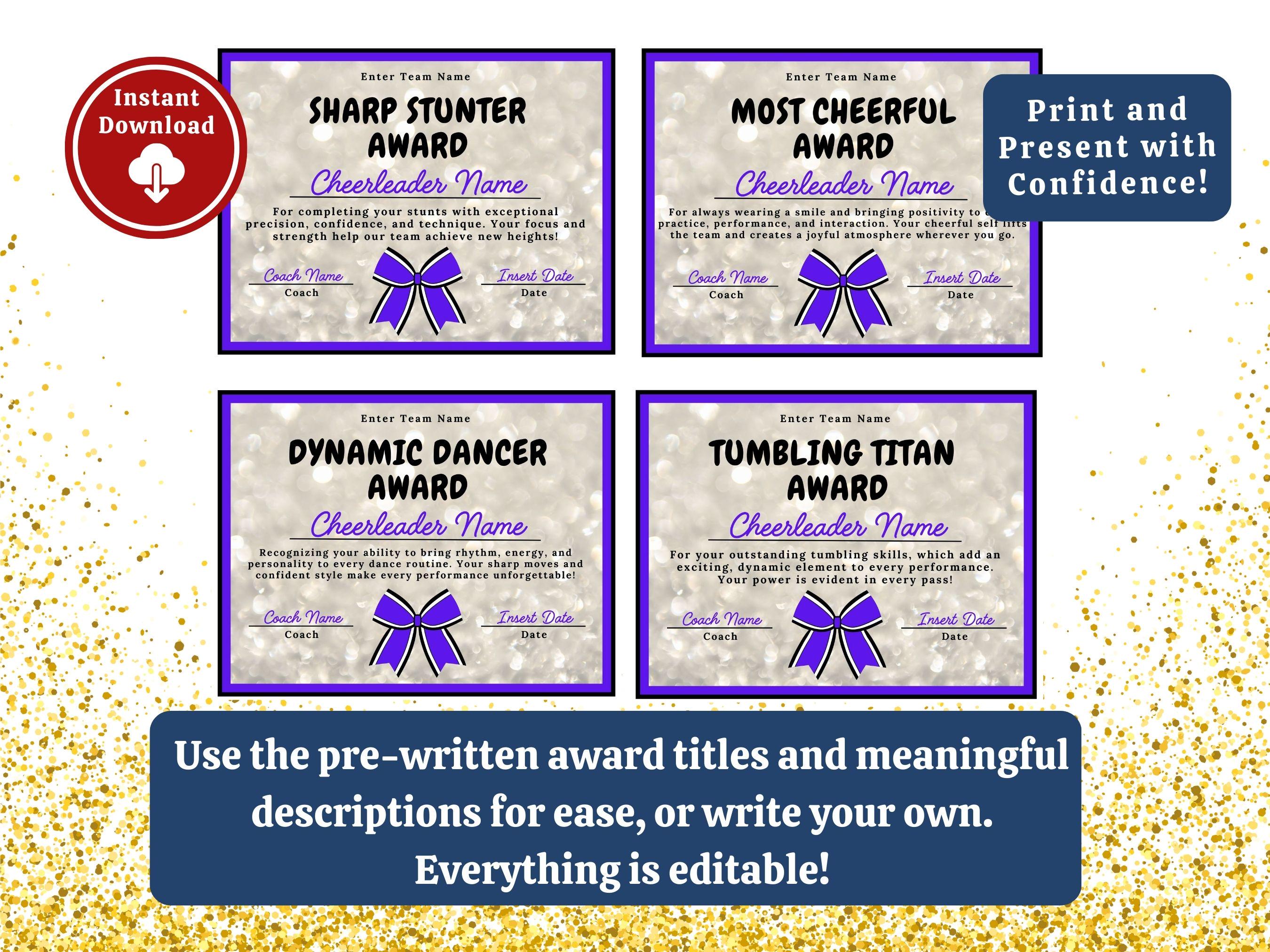 Editable Cheerleading Award Certificates Cheer Team Awards Cheerleading ...