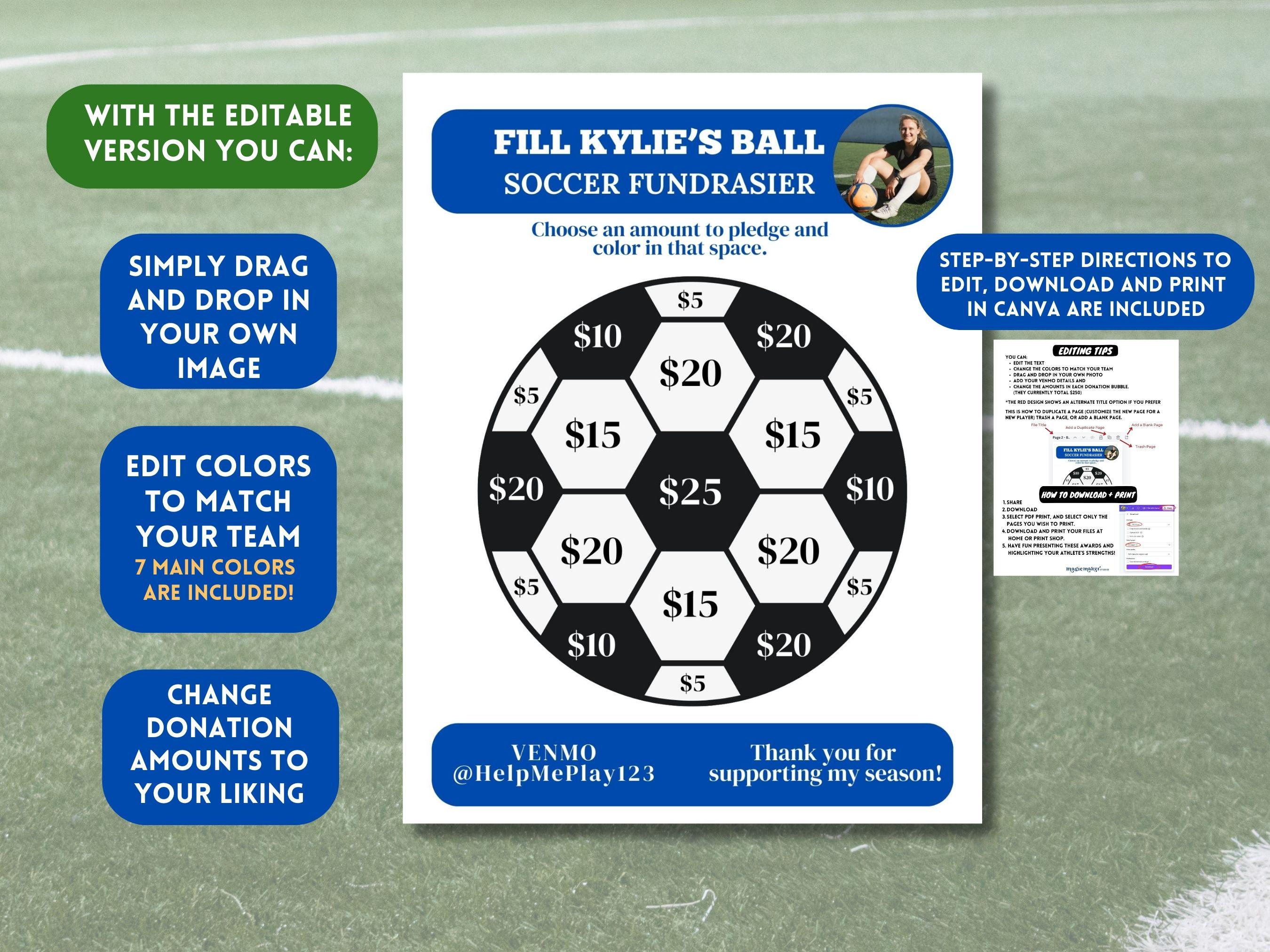 Editable Soccer Fundraiser Fill My Ball Soccer Fundraising Sheet Canva ...