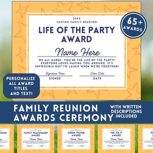 Family Reunion Awards Editable Printable Award Certificates Family ...