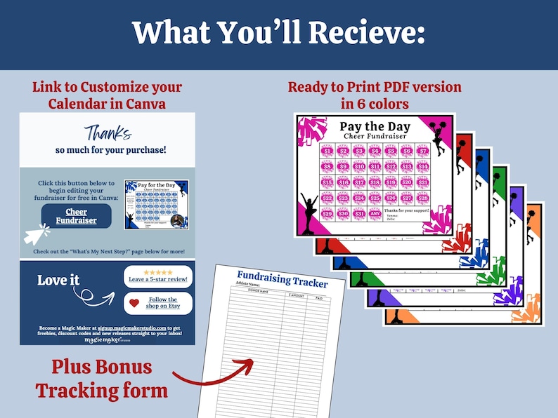 Cheer Fundraiser Calendar Template, Editable Pay for the Day, Pick a ...