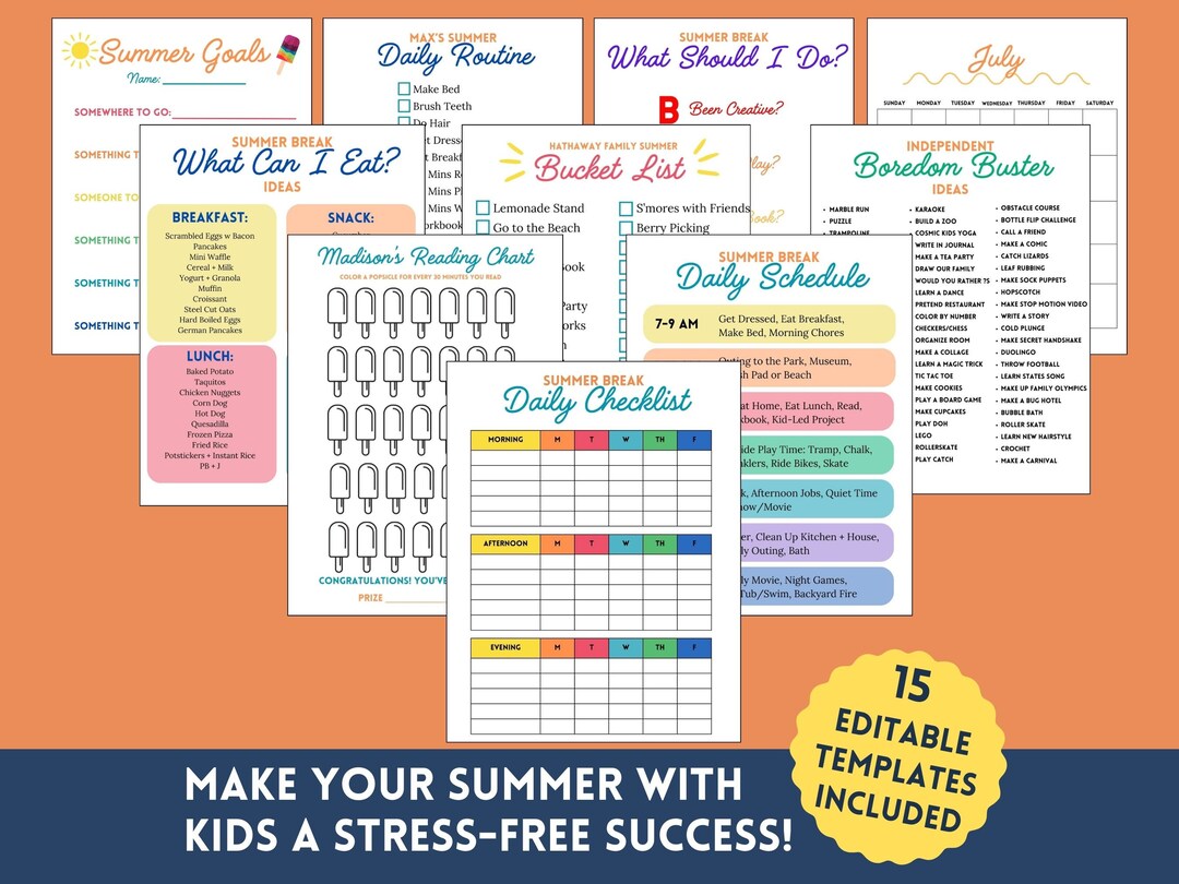 Printable Summer Checklist Template Editable Summer Planner for Kids ...