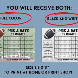 Football Calendar Fundraiser Pick a Date to Donate Football Team ...