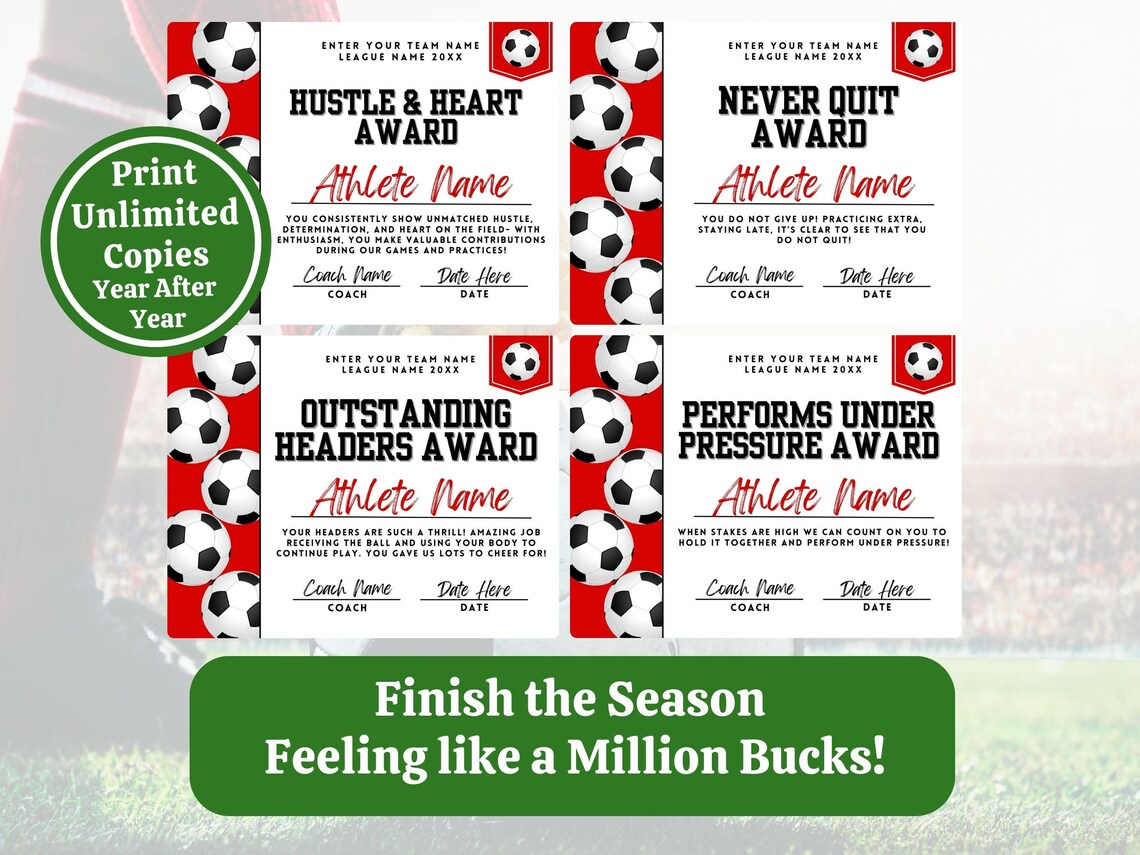 Funny Soccer Award Soccer Certificates Award End of Season Soccer Team ...