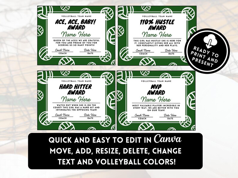 Volleyball Award Certificate Editable Ceremony Printable End of Season ...