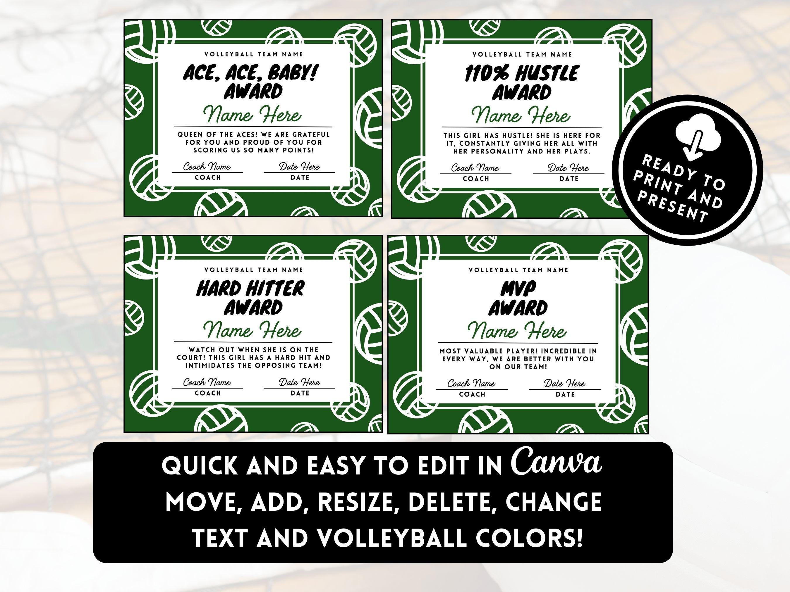 Volleyball Award Certificate Editable Ceremony Printable End of Season ...