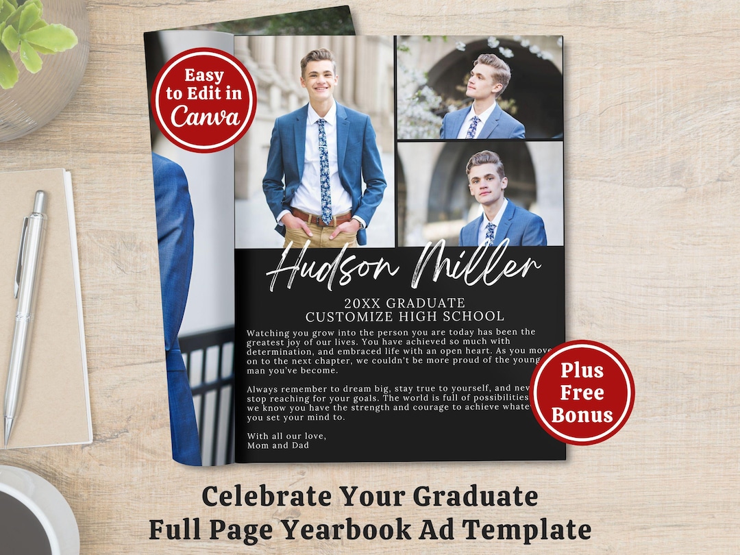 Yearbook Ad Template Full Page Template Canva Boy Senior Girl 2025 ...