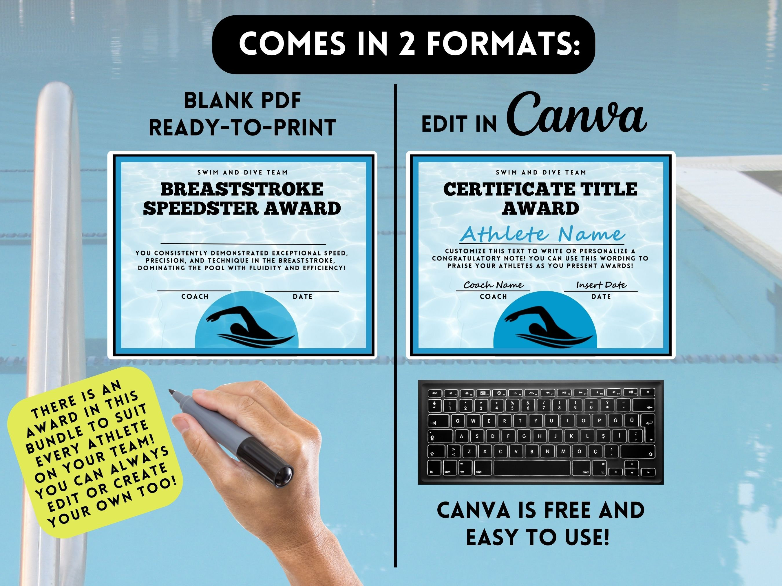 Swimming Award Certificate Editable Swimming Award Ceremony Printable ...