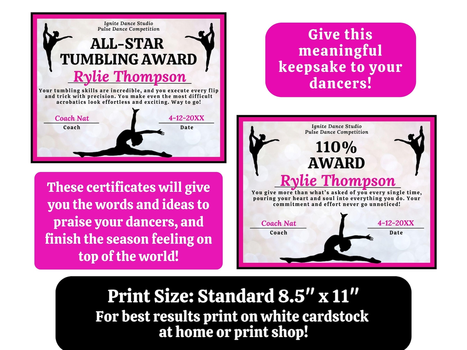 Dance Team Award Certificates Editable in Canva Dance Awards End of ...