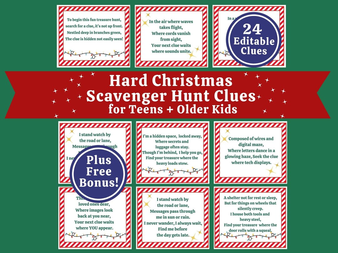 Christmas Scavenger Hunt Clues for Kids Teens Adults Indoor Christmas ...