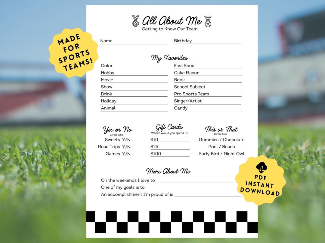 All About Me Survey for Teams Questionnaire Team Building Favorites ...