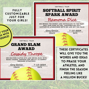 Editable Softball Award Certificate Template Softball Team Award ...