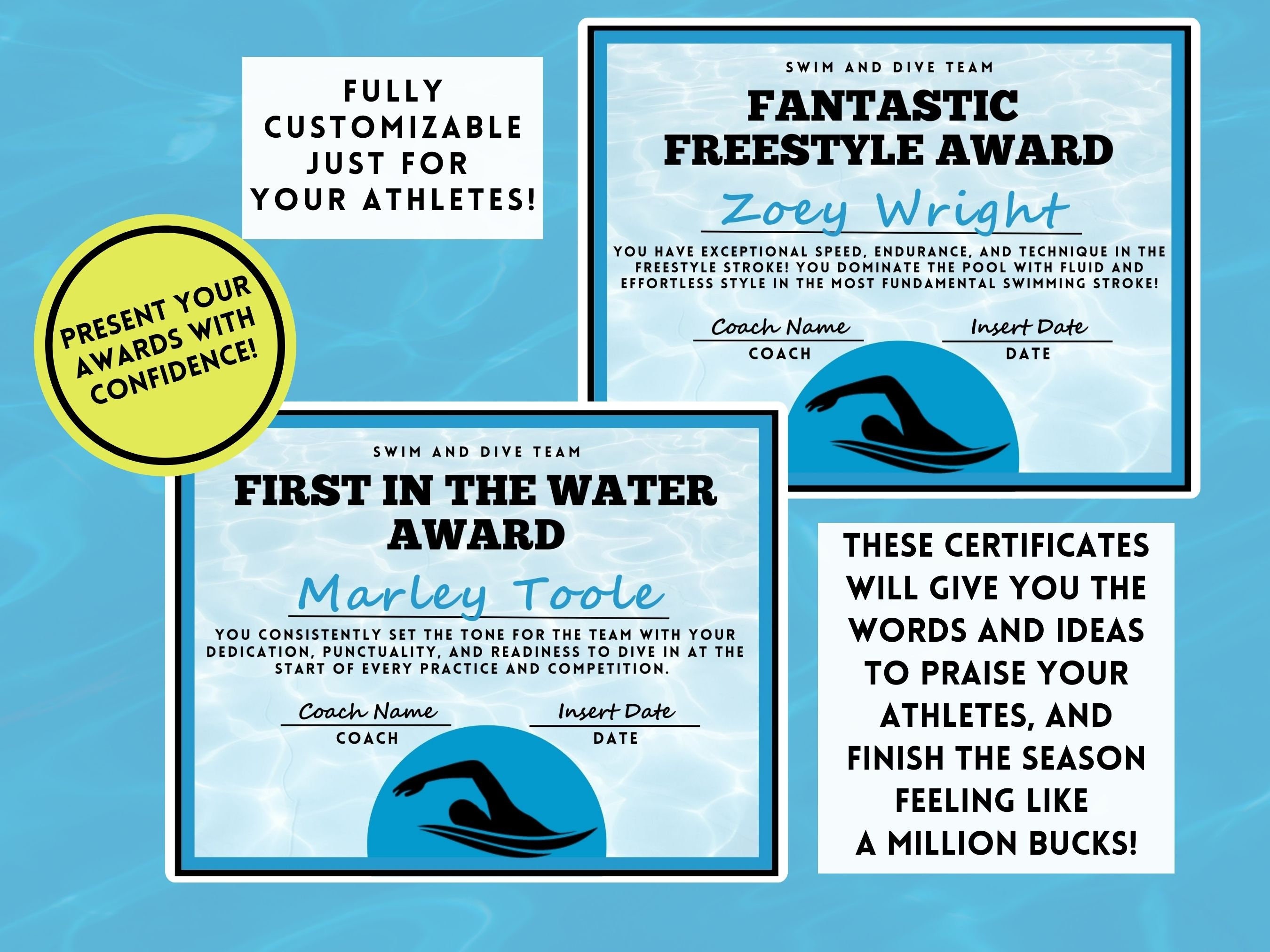 Swimming Award Certificate Editable Swimming Award Ceremony Printable ...