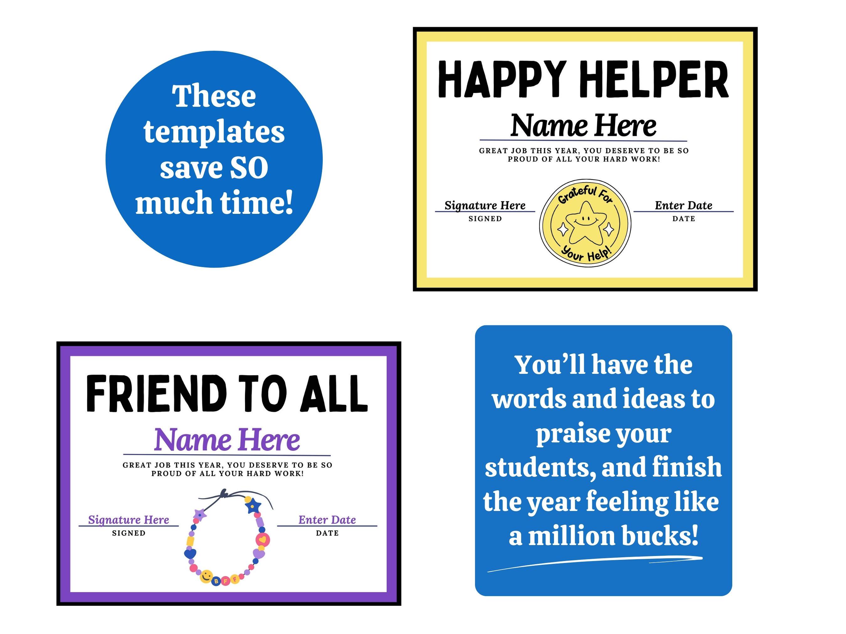 Classroom Award Certificates Editable in Canva, End of School Year ...