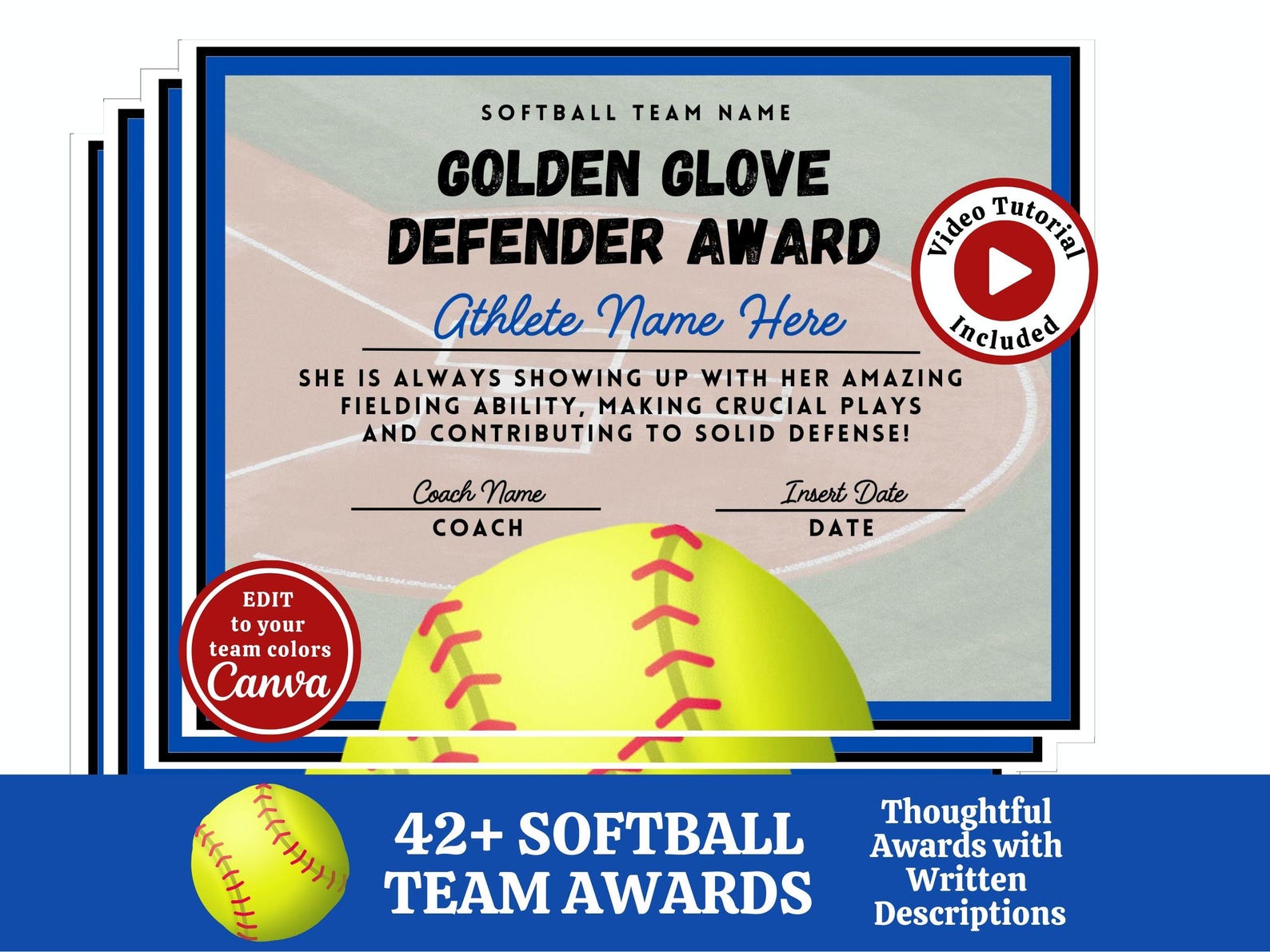 Editable Softball Award Certificate Template Softball Team Award ...