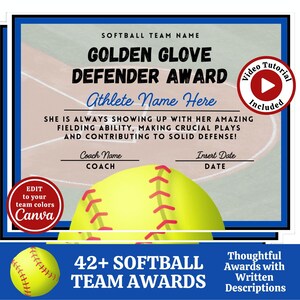 Editable Softball Award Certificate Template Softball Team Award ...