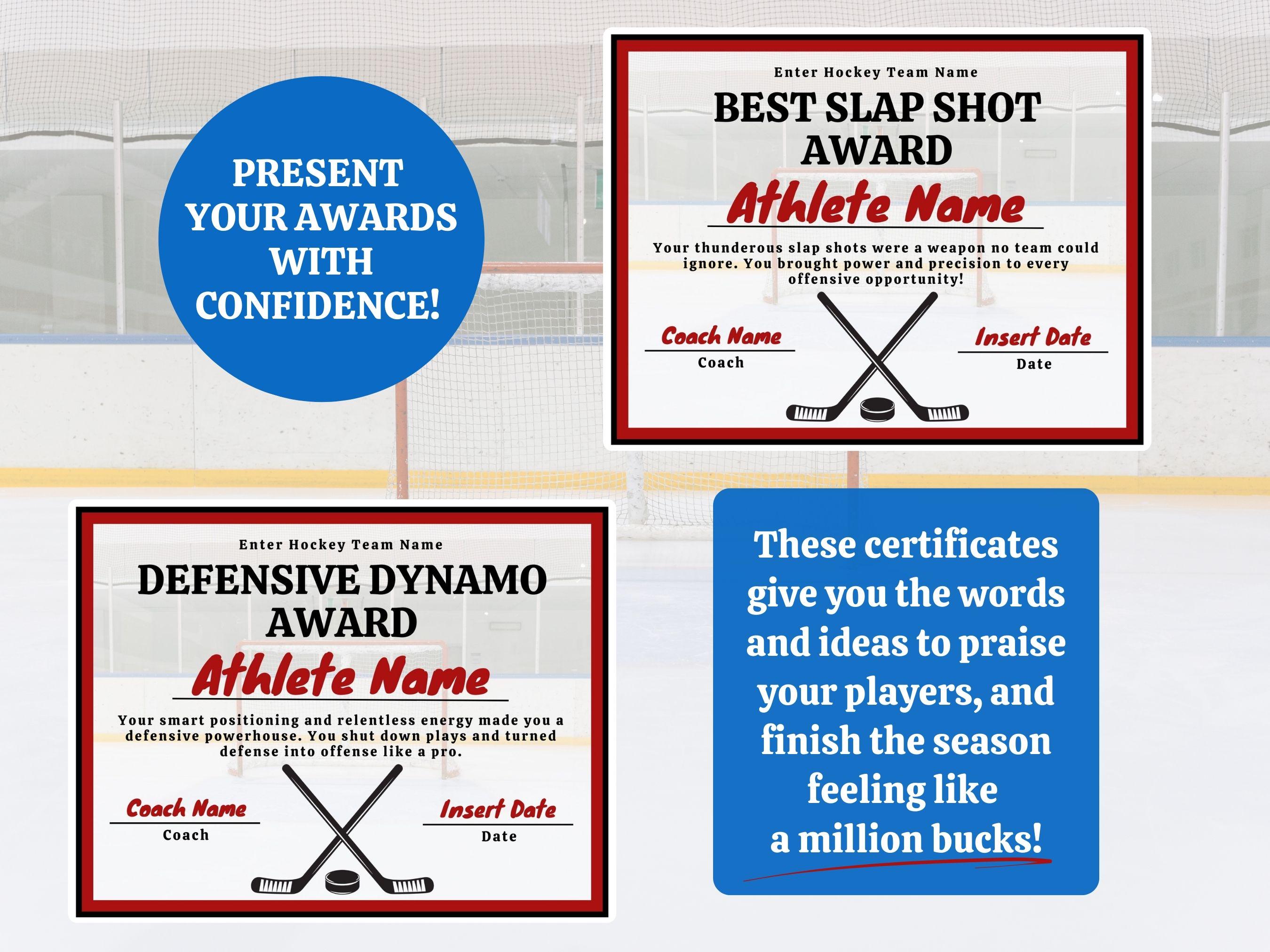 Editable Hockey Award Certificates, End of Season Hockey Team Awards ...