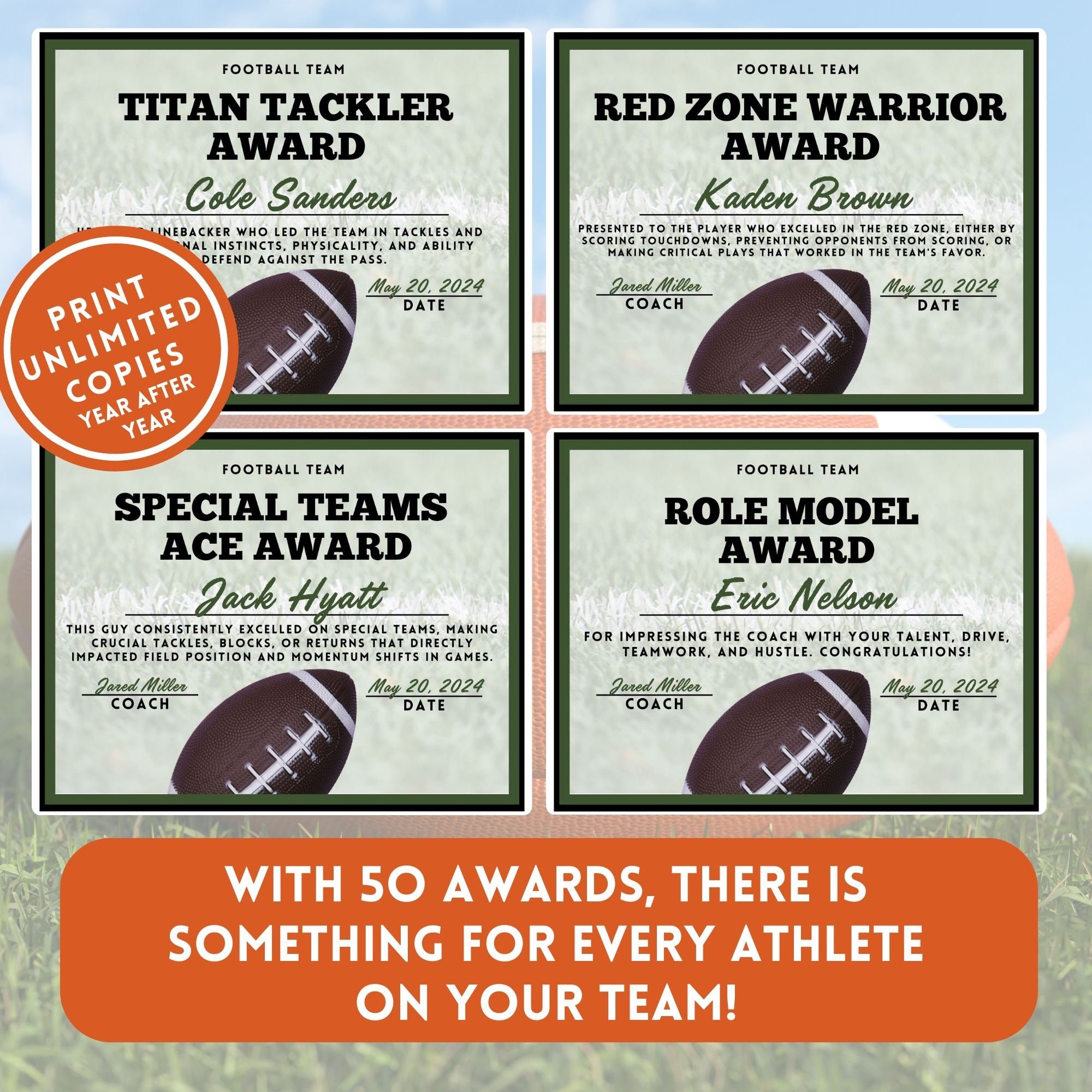 Football Award Certificate Editable Award Ceremony Certificate ...