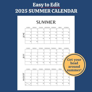 Summer Calendar 2025 Large Wall Calendar Printable for Summer Family ...