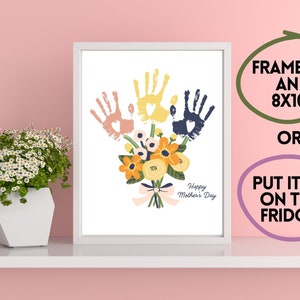 Flower Handprint Craft Art Printable for Mom Grandma Handprint Gift ...