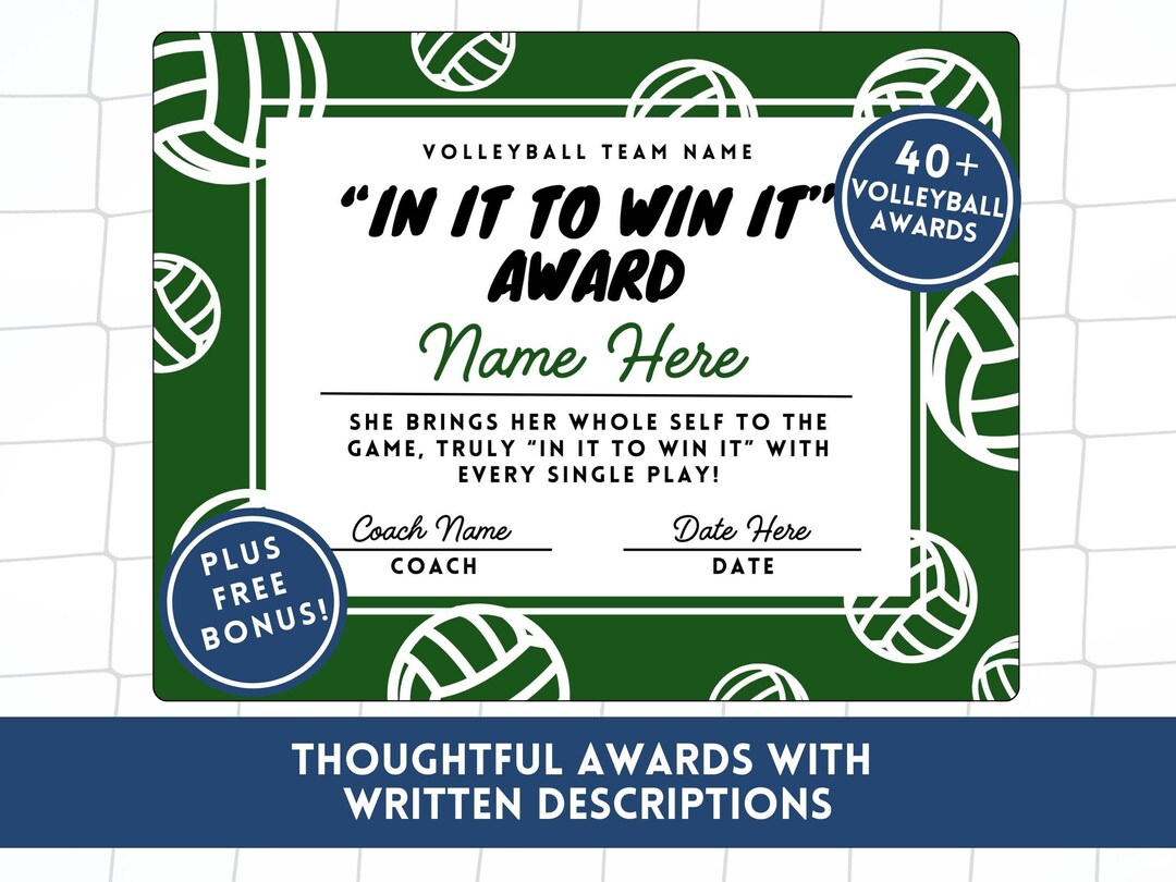 Volleyball Award Certificate Editable Ceremony Printable End of Season ...