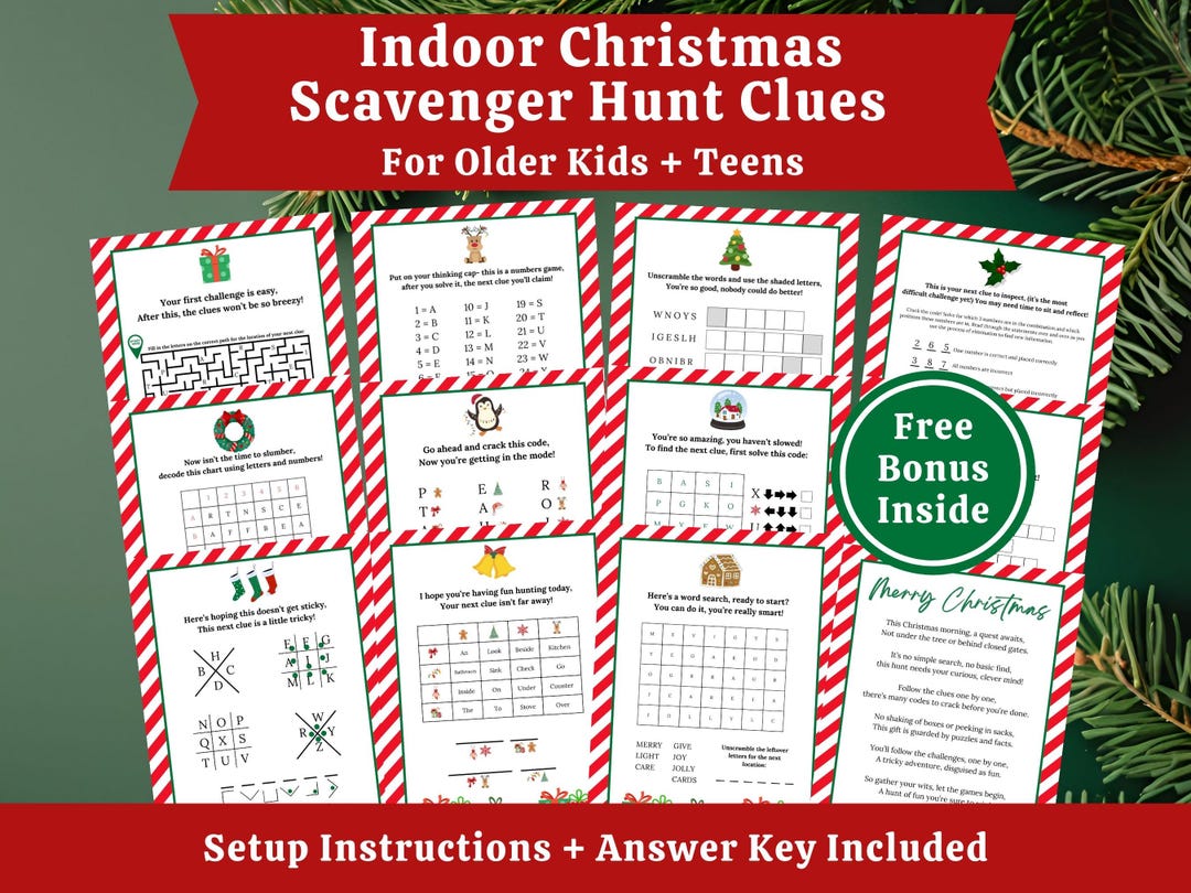 Indoor Christmas Scavenger Hunt Clues, Printable Christmas Morning ...