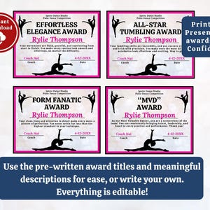 Dance Team Award Certificates Editable in Canva Dance Awards End of ...