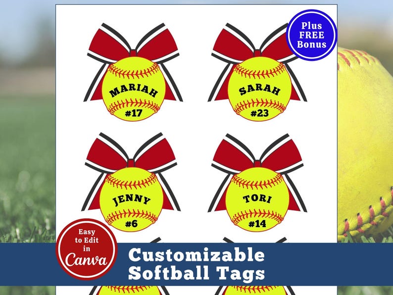 Editable Softball Name Tags, Printable Team Gift Tag, Custom Canva ...