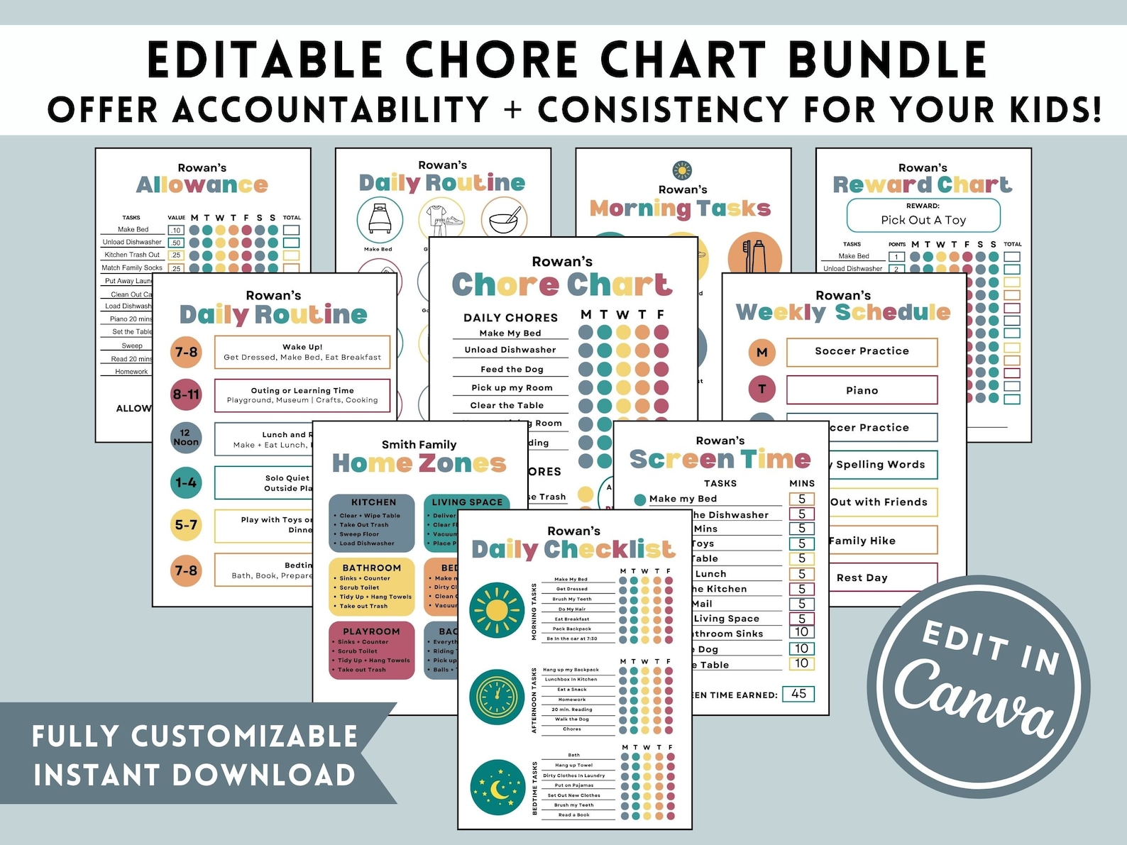 Editable Kids Chorechart, Kids Schedule Chorechart, Picture Chorechart, Daily Routine Checklist ...