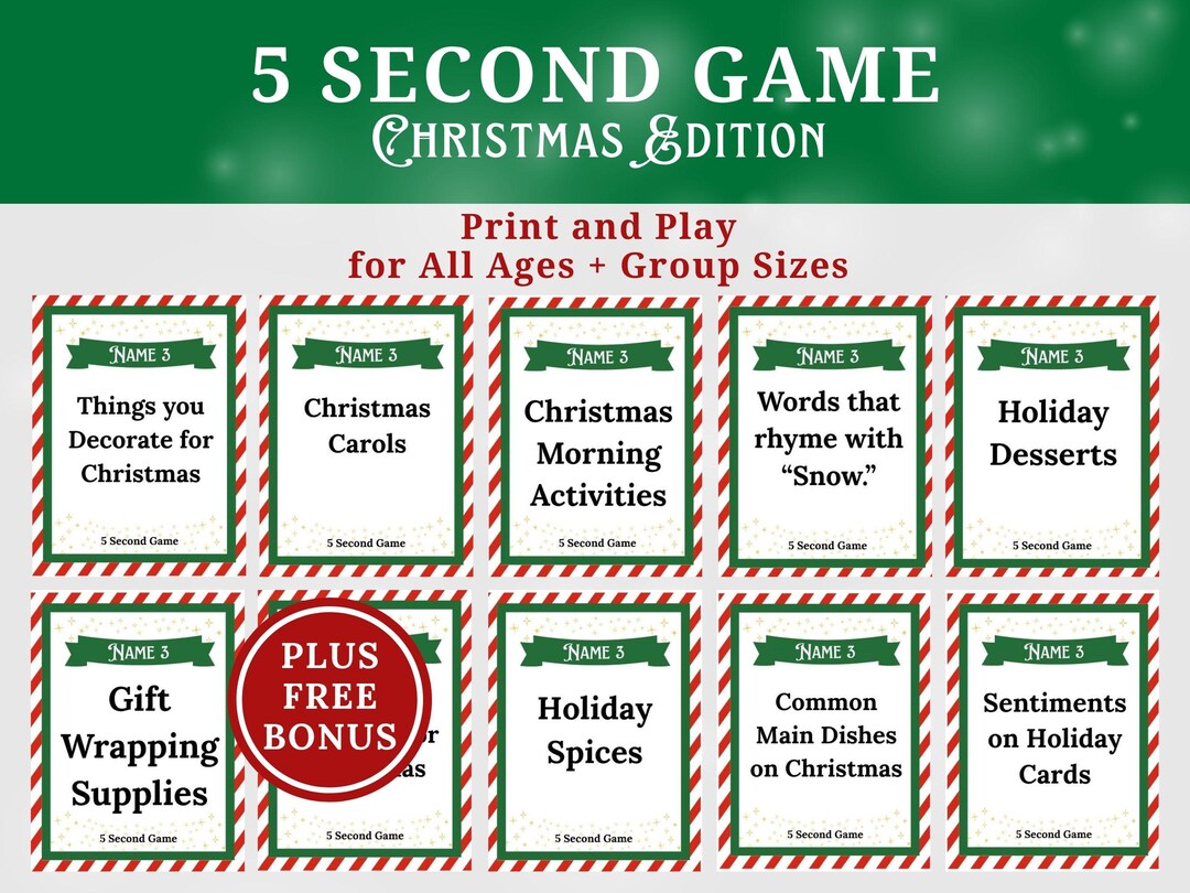 Christmas 5 Second Game, Printable Christmas Game, Xmas Activity Trivia ...